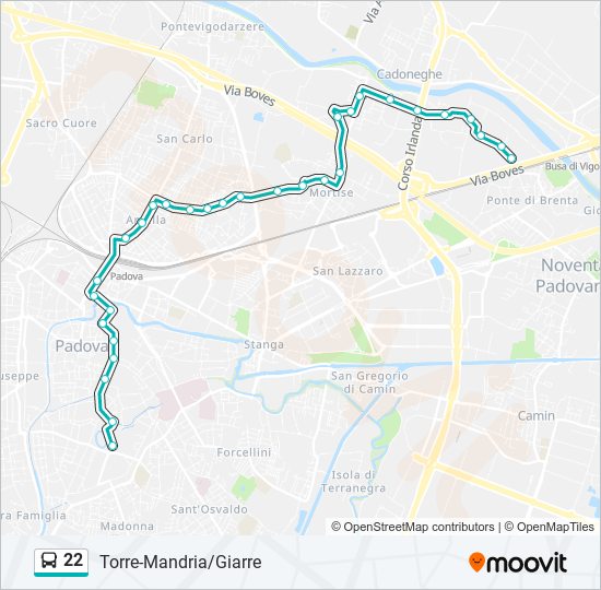 Linea 22: orari, fermate e mappe - Capolinea Torre > Prato Della Valle ...