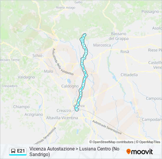 e21 Route: Schedules, Stops & Maps - Vicenza Autostazione > Lusiana ...