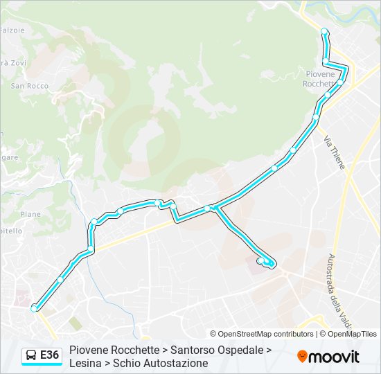 e36 Route: Schedules, Stops & Maps - Piovene Rocchette > Santorso ...