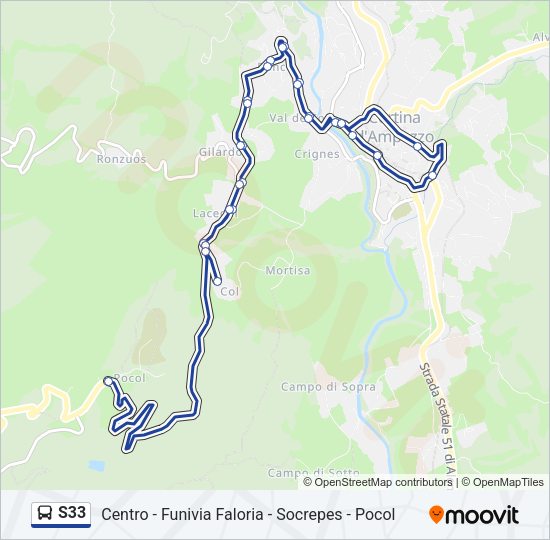 Linea S33: orari, fermate e mappe - Centro - Funivia Faloria - Socrepes ...