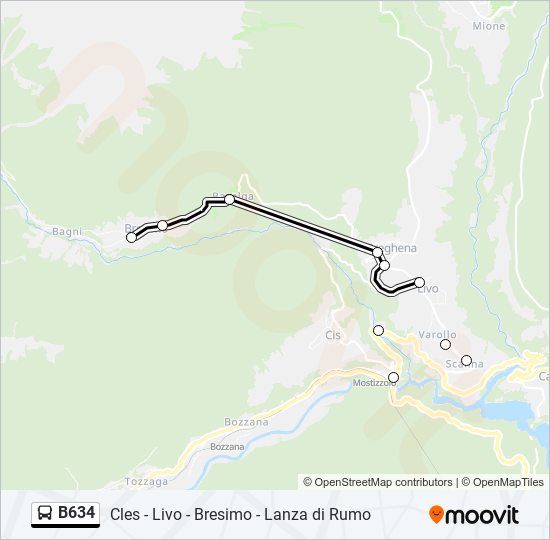 Linea b634: orari, fermate e mappe - Bresimo (Aggiornato)