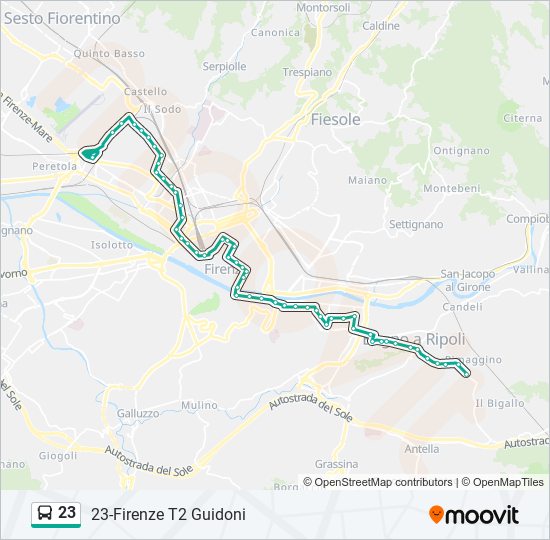 Linea 23: orari, fermate e mappe - 23-Firenze T2 Guidoni (Aggiornato)