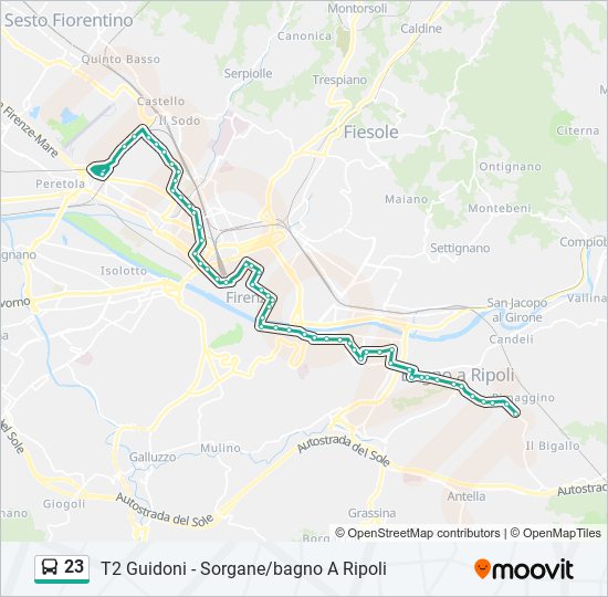 Linea 23: orari, fermate e mappe - Firenze T2 Guidoni (Aggiornato)