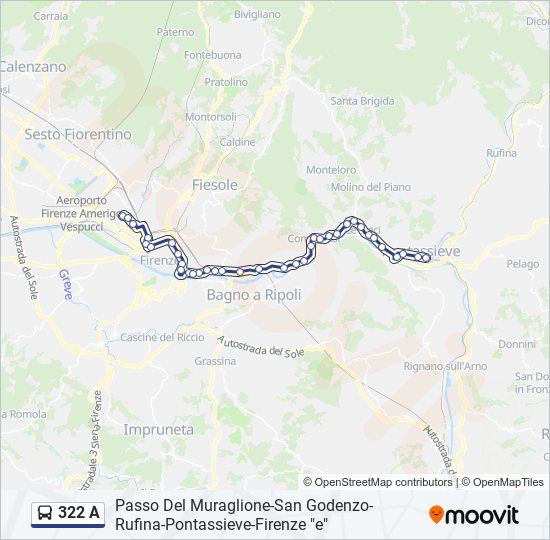 Linea 322 a: orari, fermate e mappe - Pontassieve Ss67 (Aggiornato)