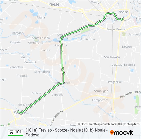 Linea 101: orari, fermate e mappe - Treviso - Autostazione (Aggiornato)