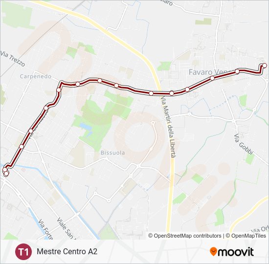 Linea T1: orari, fermate e mappe - Mestre Centro A2 (Aggiornato)