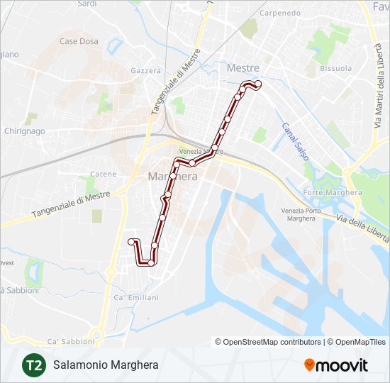 Linea t2: orari, fermate e mappe - Salamonio Marghera (Aggiornato)