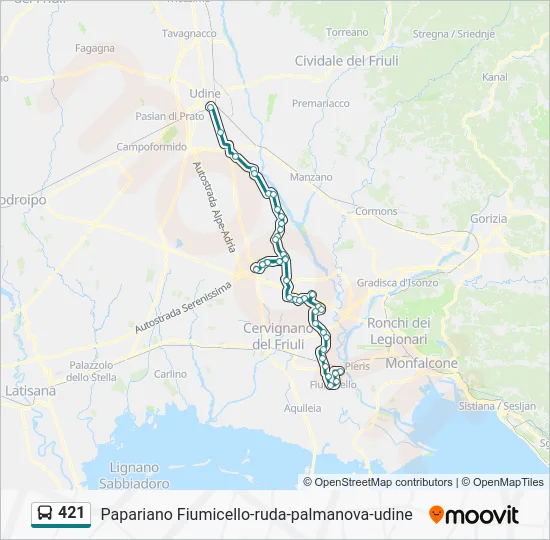Linea 421: orari, fermate e mappe - 2 Udine (Aggiornato)