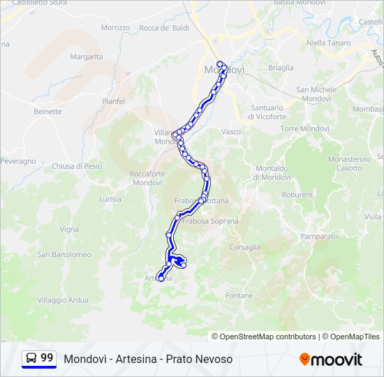 Linea 99: orari, fermate e mappe - Mondovì Stazione FS (Aggiornato)