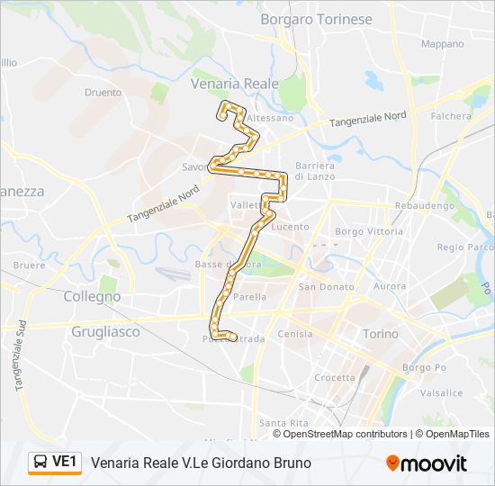 Linea ve1: orari, fermate e mappe - Venaria Reale V.Le Giordano Bruno ...