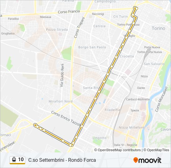 Linea 10: orari, fermate e mappe - Mirafiori Sud Corso Settembrini ...