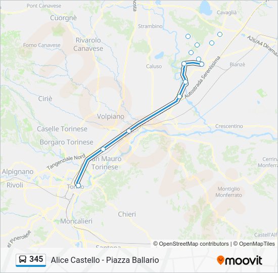 345 Route: Schedules, Stops & Maps - Alice Castello - Piazza Ballario ...