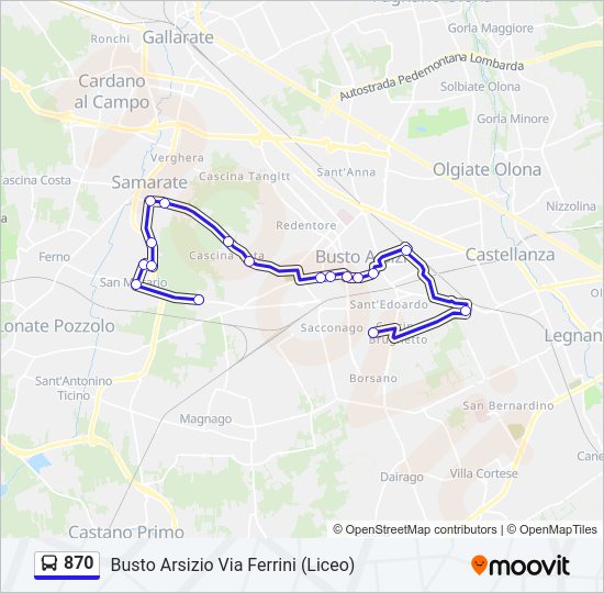 870 Route: Schedules, Stops & Maps - Busto Arsizio Via Ferrini (Liceo ...