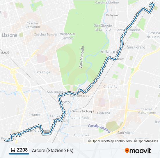 Linea z208: orari, fermate e mappe - Arcore (Stazione Fs) (Aggiornato)
