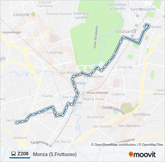 Linea z208: orari, fermate e mappe - Monza (S.Fruttuoso) (Aggiornato)