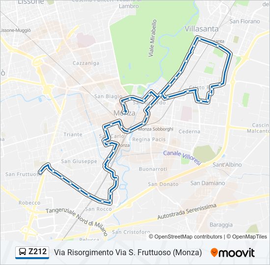 Linea z212: orari, fermate e mappe - Via Risorgimento Via S. Fruttuoso (Monza) (Aggiornato)