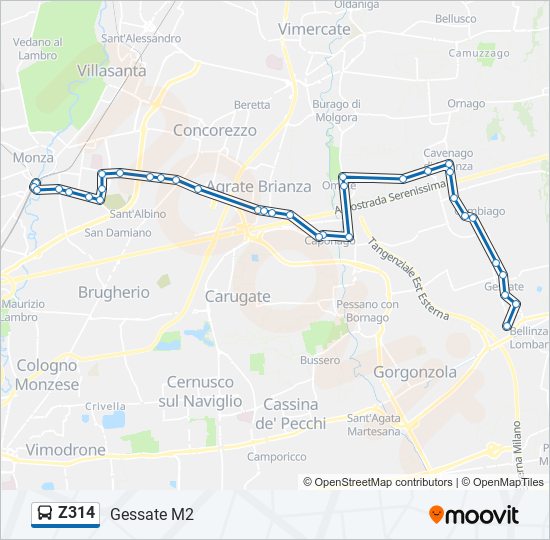 Linea z314: orari, fermate e mappe - Gessate M2 (Aggiornato)