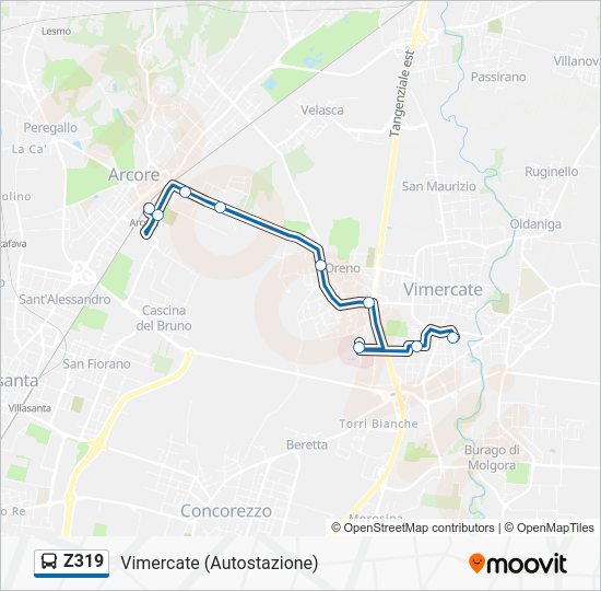 Linea Z319: orari, fermate e mappe - Vimercate (Autostazione) (Aggiornato)