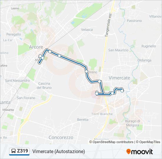 Linea z319: orari, fermate e mappe - Vimercate (Autostazione) (Aggiornato)