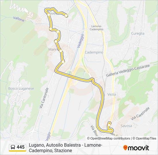 Linea 445: orari, fermate e mappe - Gravesano, Grumo (Aggiornato)