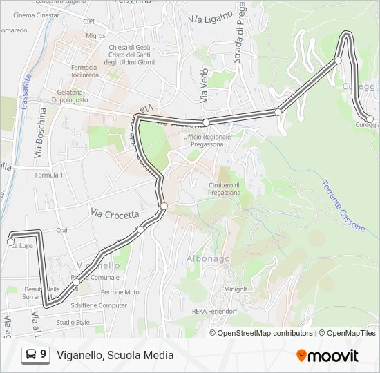 Linea 9: orari, fermate e mappe - Viganello, Scuola Media (Aggiornato)