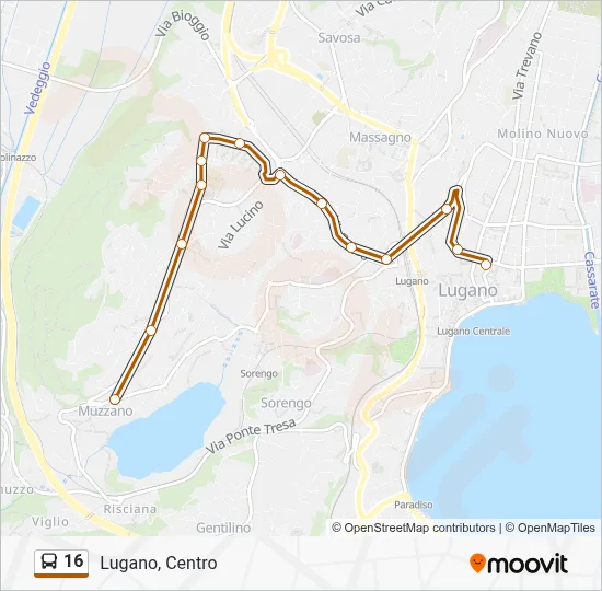 Linea 16: orari, fermate e mappe - Lugano, Centro (Aggiornato)
