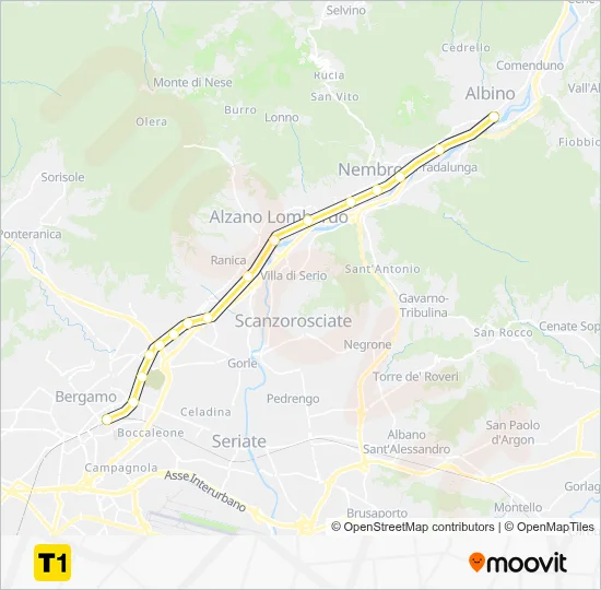 Linea T1: orari, fermate e mappe - Bergamo FS (Aggiornato)