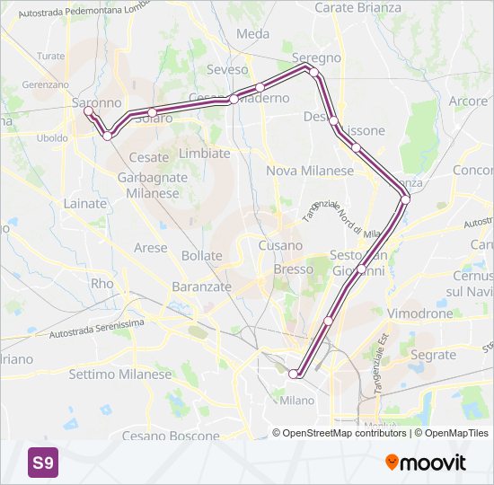 Linea s9: orari, fermate e mappe - Albairate-Vermezzo (Aggiornato)