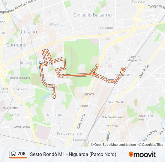 Linea 708: orari, fermate e mappe - Sesto Rondò M1 (Aggiornato)