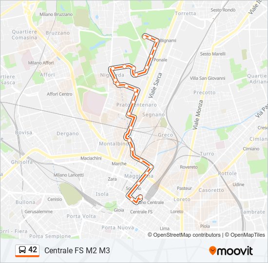 Linea 42: orari, fermate e mappe - Centrale FS M2 M3 (Aggiornato)