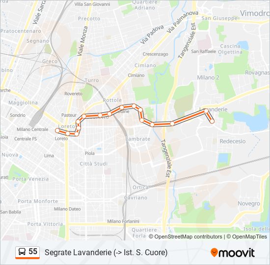 Linea 55: orari, fermate e mappe - Segrate Lavanderie (Aggiornato)