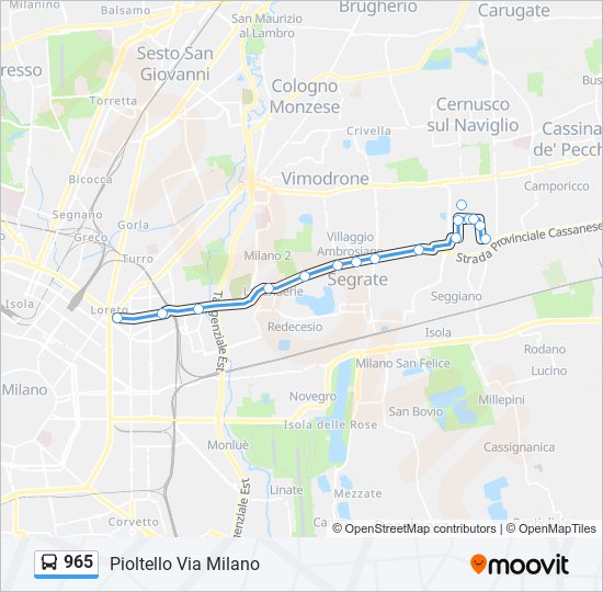 Linea 965: orari, fermate e mappe - Pioltello Via Milano (Aggiornato)