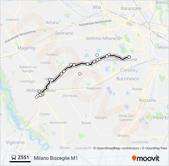 Linea z551: orari, fermate e mappe - Milano Bisceglie M1 (Aggiornato)