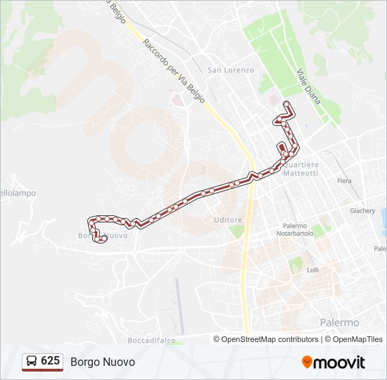 Linea 625: orari, fermate e mappe - Borgo Nuovo (Aggiornato)