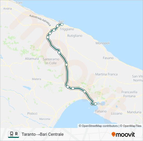 R Route: Schedules, Stops & Maps - Taranto‎→Bari Centrale (Updated)
