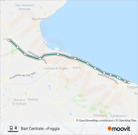 Linea r: orari, fermate e mappe - Bari Centrale‎→Foggia (Aggiornato)