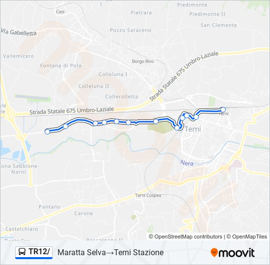 Linea tr12: orari, fermate e mappe - Maratta Selva‎→Terni Stazione ...