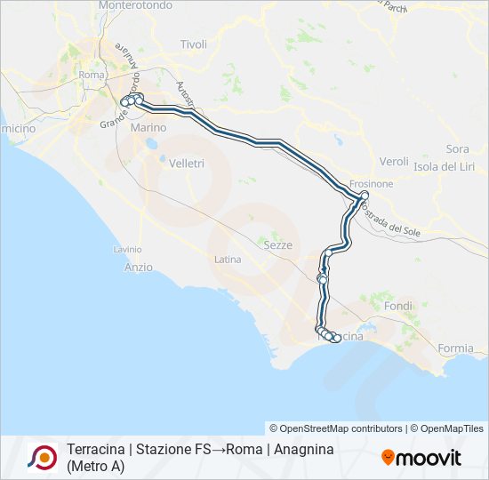 Linea cotral: orari, fermate e mappe - Terracina | Stazione FS‎→Roma ...
