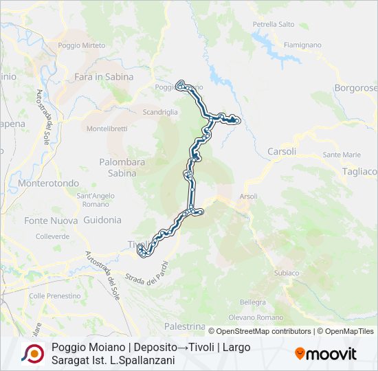 Linea cotral: orari, fermate e mappe - Poggio Moiano | Deposito‎→Tivoli ...