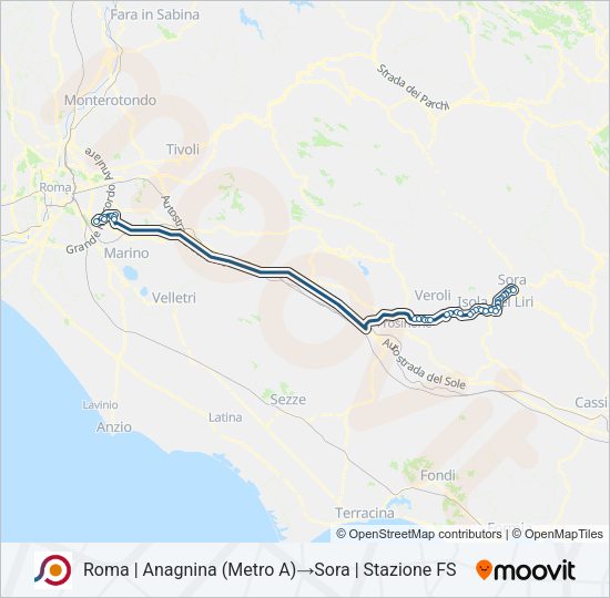 Linea cotral: orari, fermate e mappe - Roma | Anagnina (Metro A)‎→Sora ...