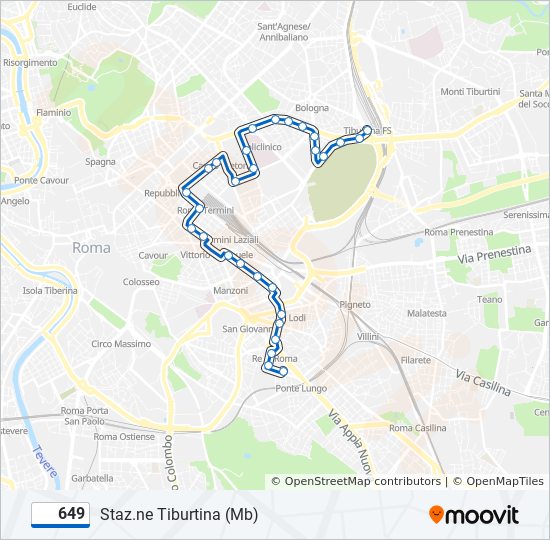 Linea 649: orari, fermate e mappe - Staz.ne Tiburtina (Mb) (Aggiornato)