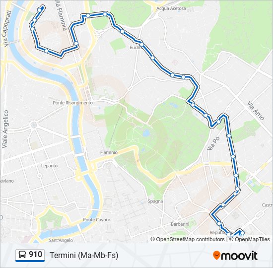 Linea 910: orari, fermate e mappe - Termini (Ma-Mb-Fs) (Aggiornato)