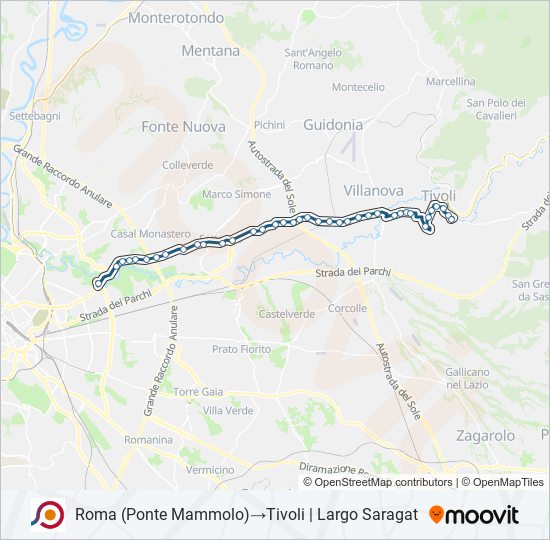 Linea cotral: orari, fermate e mappe - Roma (Ponte Mammolo)‎→Tivoli ...