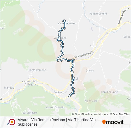 Linea COTRAL: orari, fermate e mappe - Vivaro | Via Roma‎→Roviano | Via ...