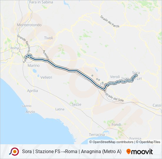 Linea cotral: orari, fermate e mappe - Sora | Stazione FS‎→Roma ...