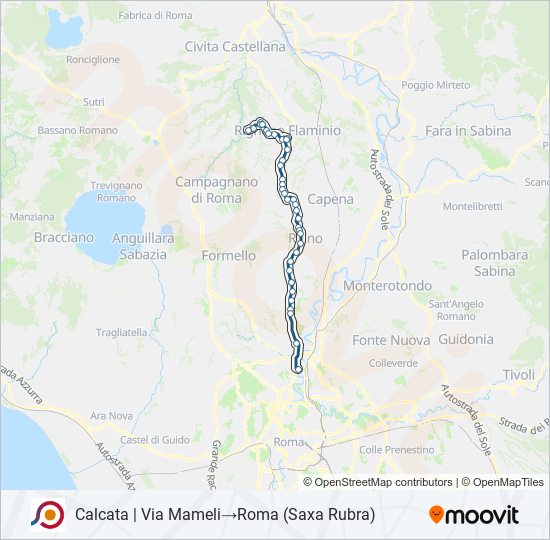 Linea cotral: orari, fermate e mappe - Calcata | Via Mameli‎→Roma (Saxa ...