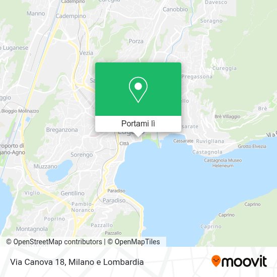 Come arrivare a Via Canova 18 a Lago Di Lugano con treno o bus?