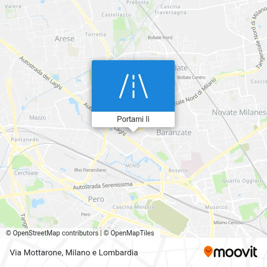 Come arrivare a Via Mottarone, Bollate in bus, metro, treno o tram?