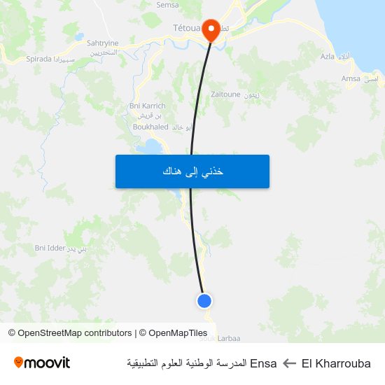 El Kharrouba إلى Ensa المدرسة الوطنية العلوم التطبيقية ، تطوان بوسائل النقل العام
