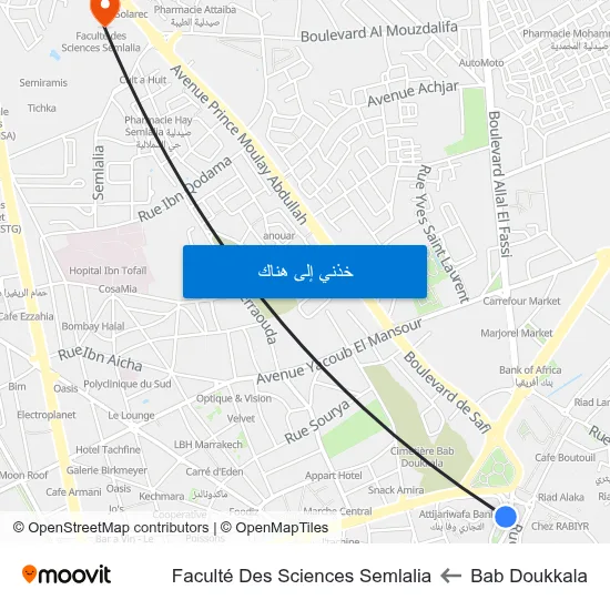 Bab Doukkala إلى Faculté Des Sciences Semlalia بوسائل النقل العام